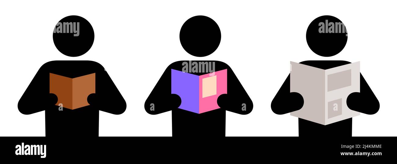 Reading - people read book, magazine and newspapers. Simple vector ...