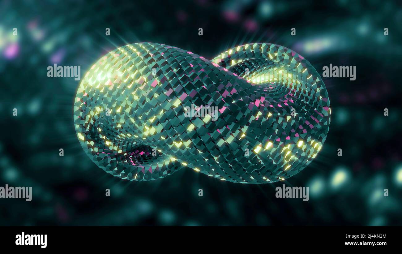 Abstract spinning slowly twisted chain object. Motion. Metal horizontal ...