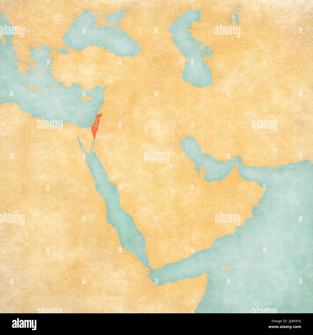 Israel with Palestine on the map of Middle East (Western Asia) in soft ...