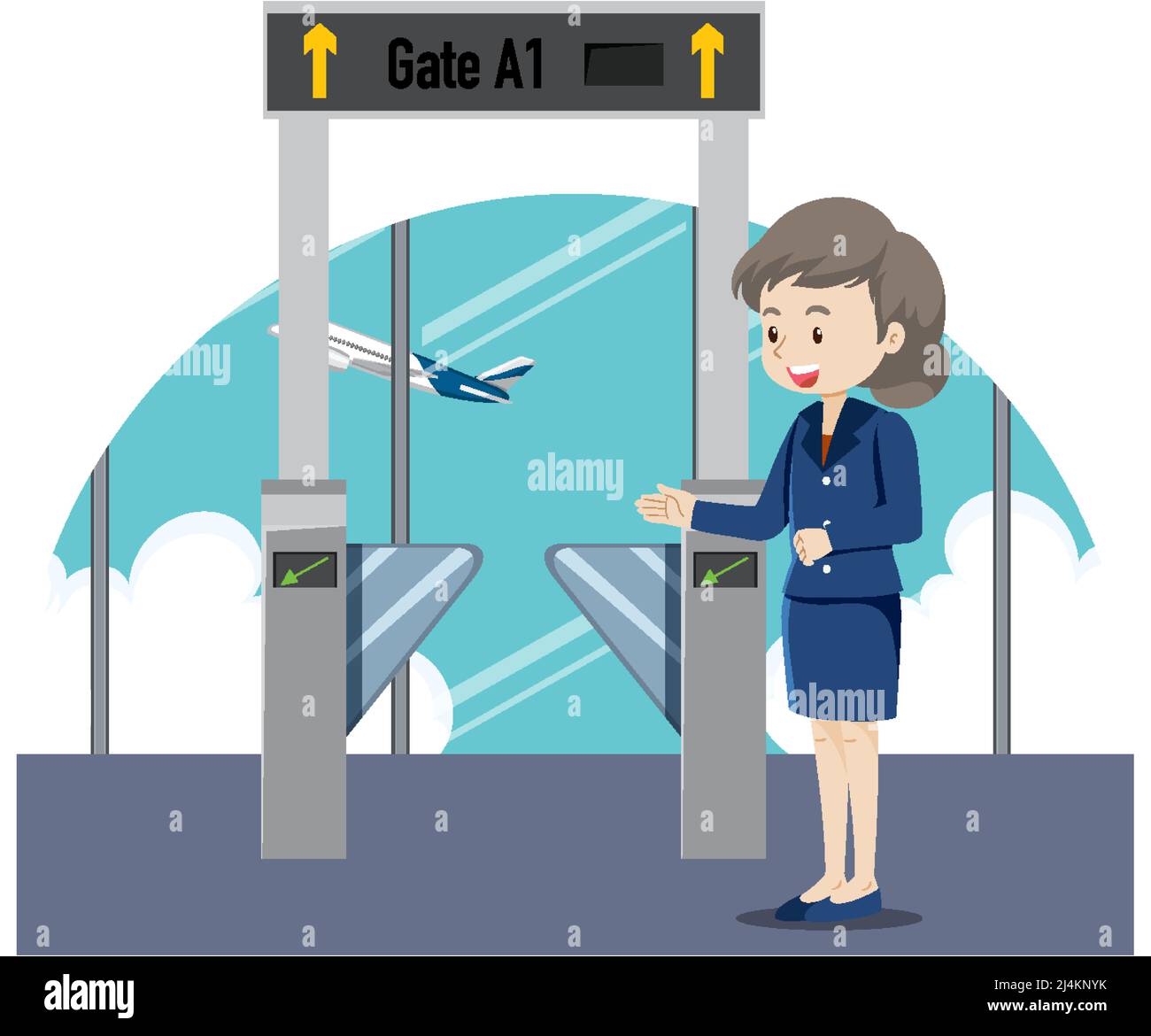 Boarding gate entrance with ground crew illustration Stock Vector Image ...