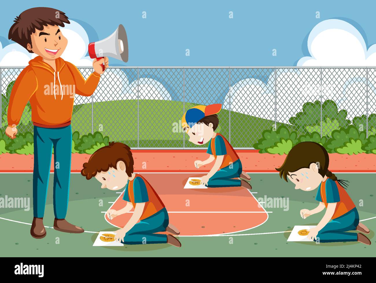 Children playing scratch dalgona cookie at the park illustration Stock ...