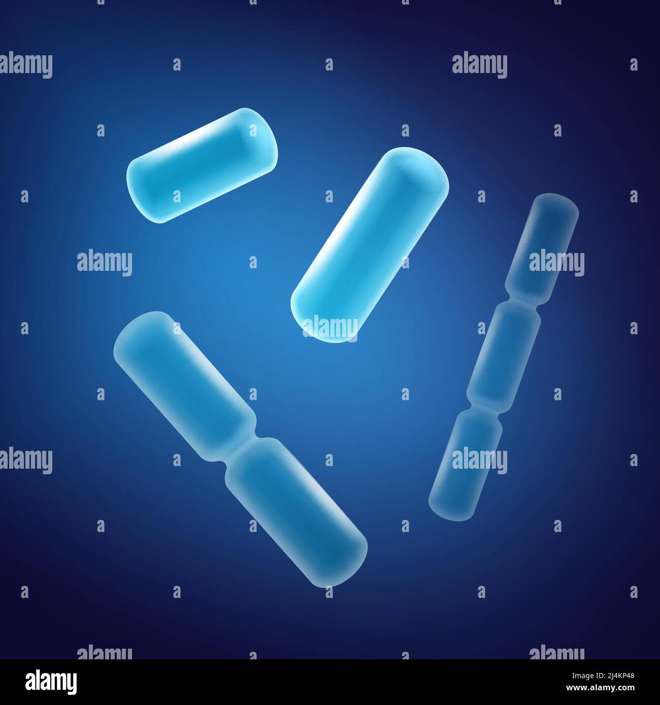 Vector abstract blue rod-shaped bacilli bacteria in space close up top ...