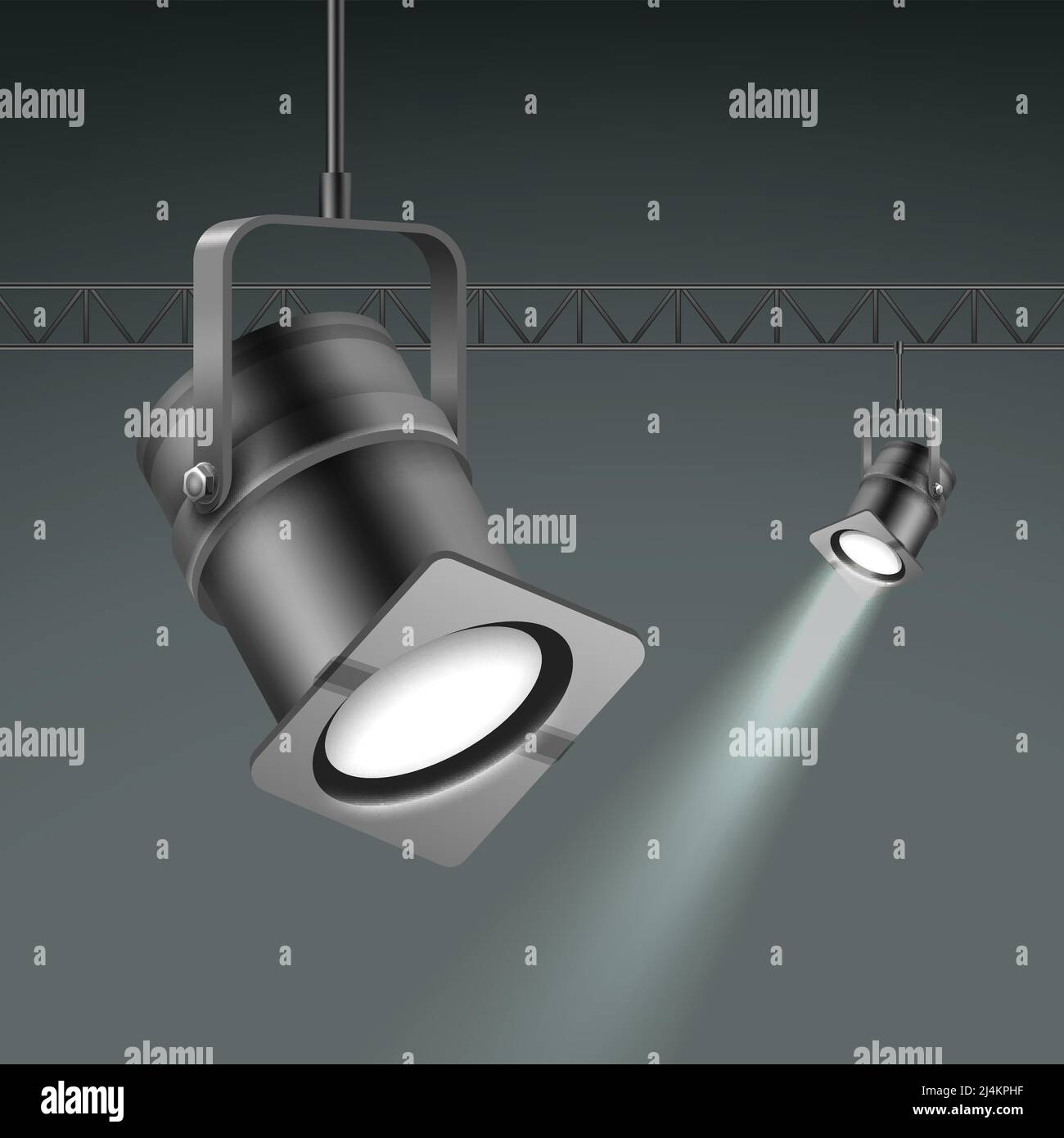 Vector ceiling illuminated spotlights close up side view isolated on ...