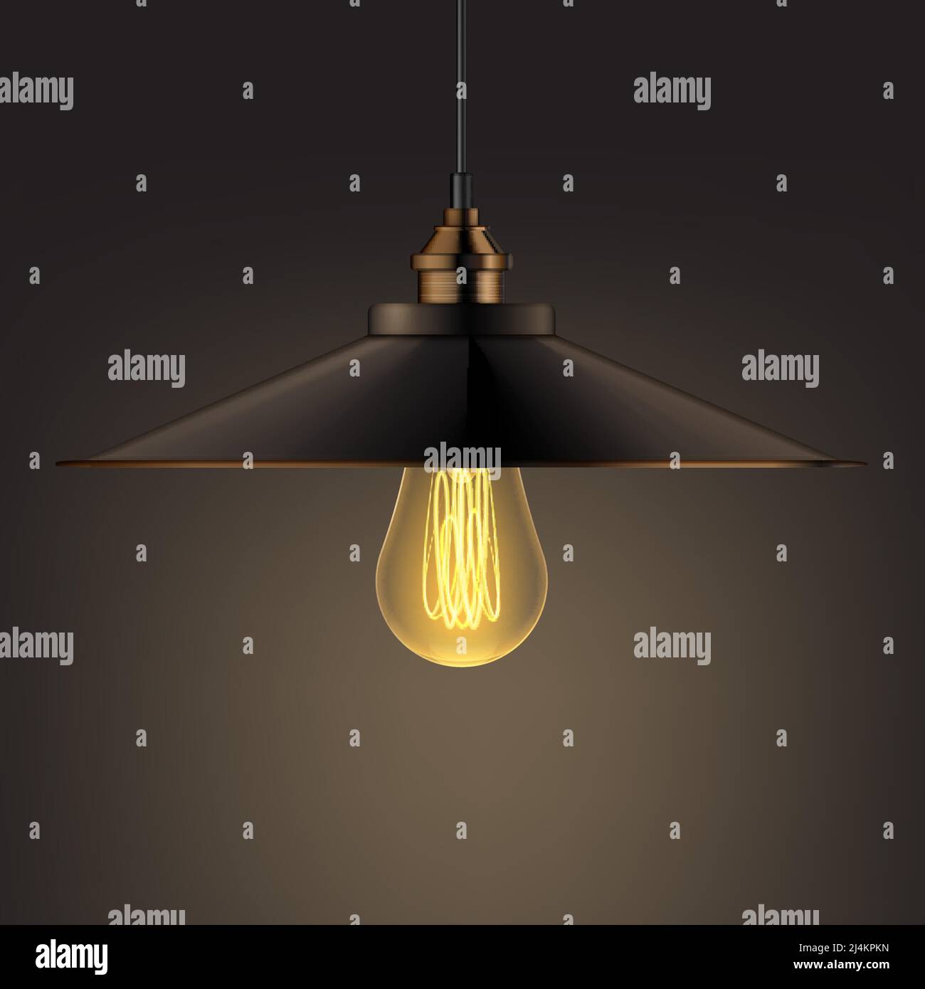 Vector bronze shining chandelier lamp front, side view close up on dark ...