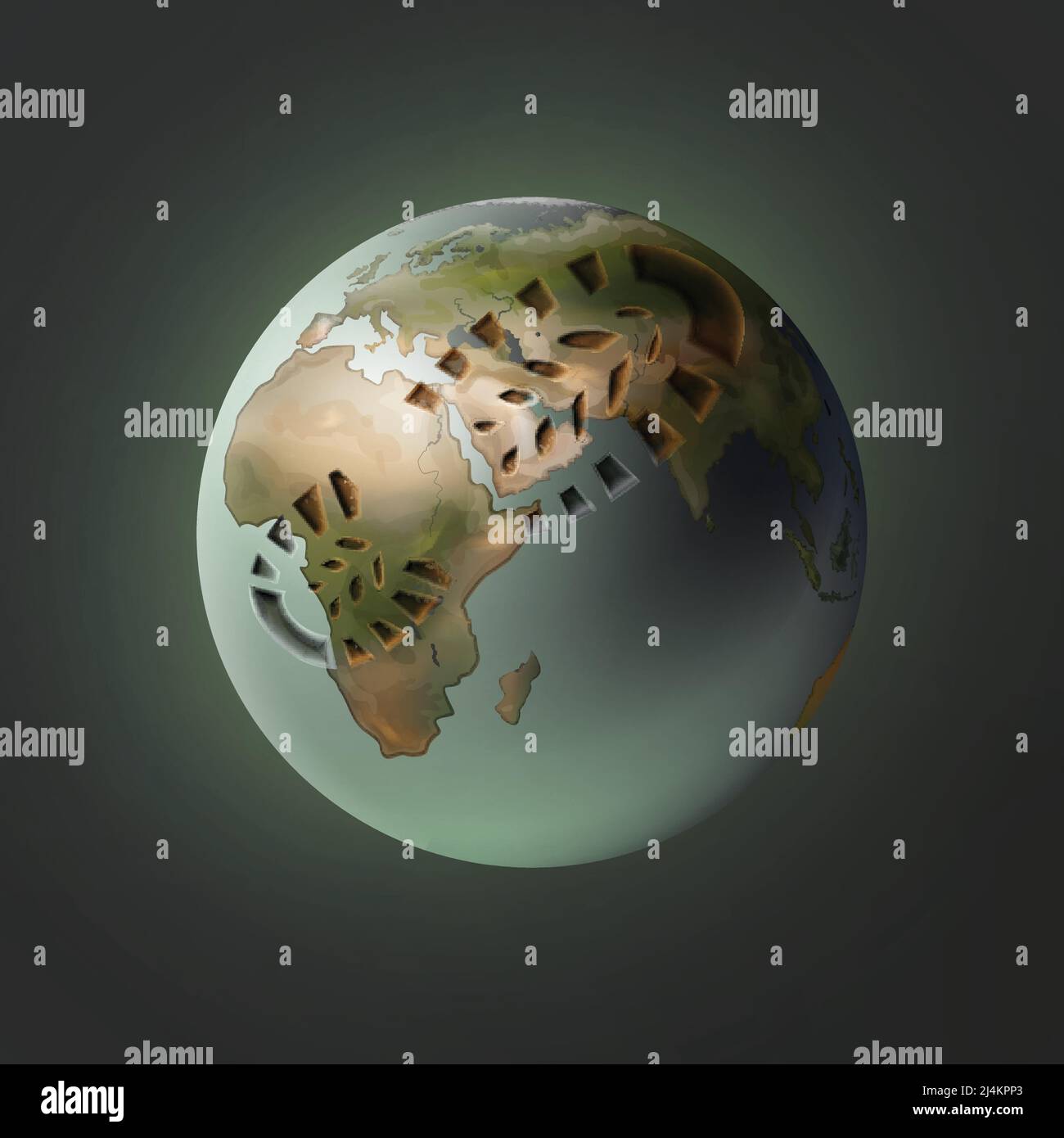 Vector illustration of planet Earth with footprint on dark background ...