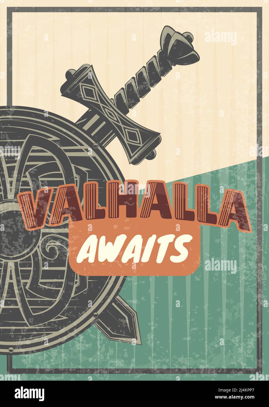 Vintage poster design with illustration of a shield and swords Stock ...