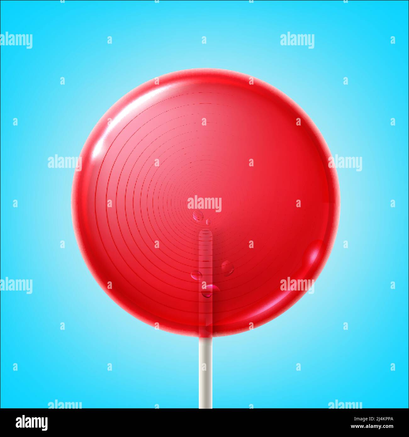 Vector big round pink shiny lollipop on stick isolated on blue ...