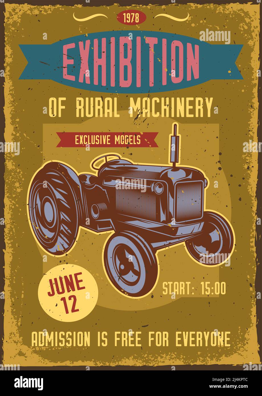 Poster design with illustration of a tractor on vintage background ...