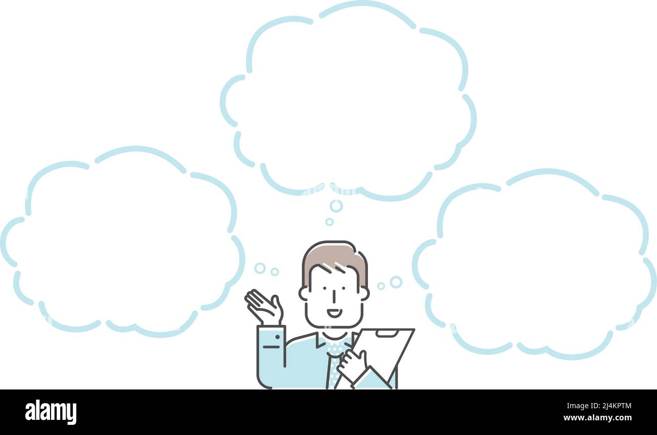 Vector illustration of a thinking man with speech bubbles Stock Vector ...