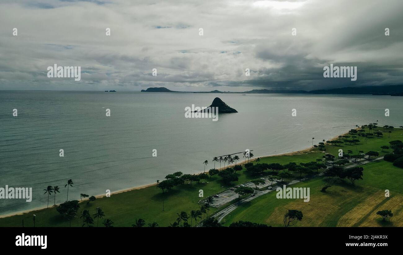 China Man's Hat. Aerial panorama of the island Mokolii of the East ...