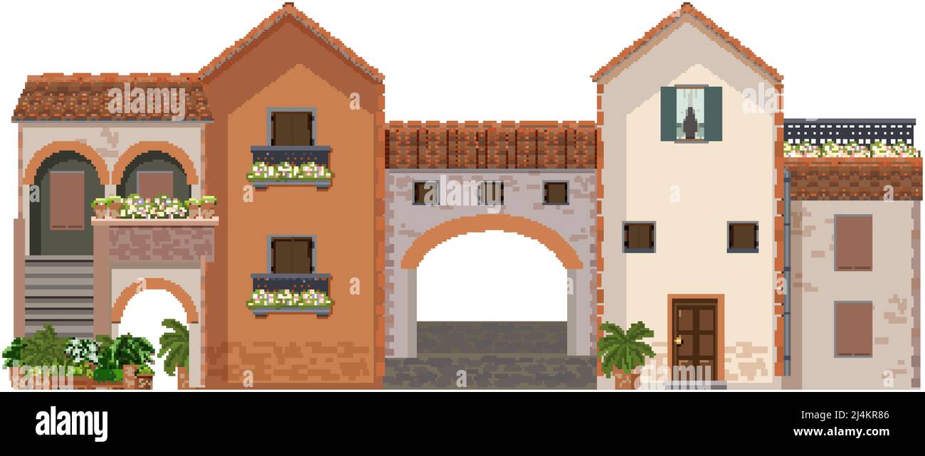 Traditional Italian architecture house building illustration Stock ...