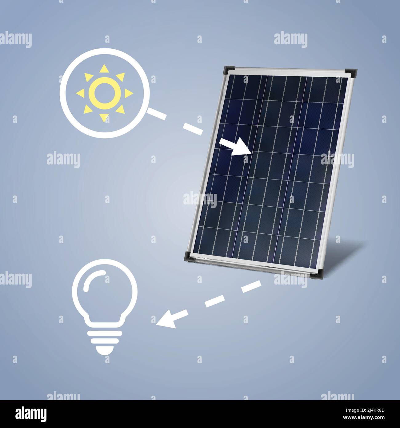 Vector solar panel isolated with sun and light bulb on blue background ...