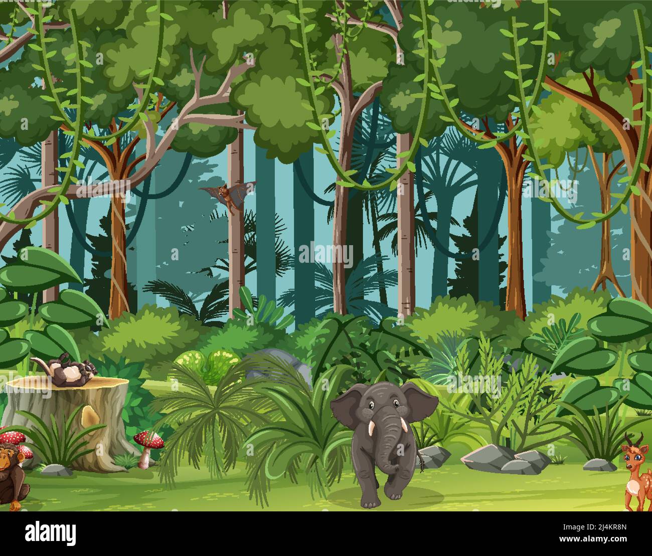 Forest scene with wild animals illustration Stock Vector Image & Art ...
