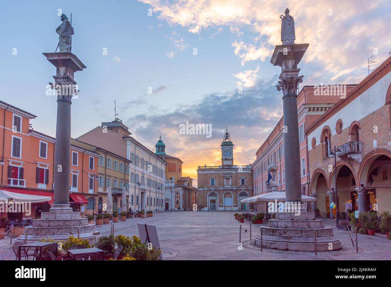 Ravenna, Italy, September 1, 2021: Sunrise view of Piazza del Popolo in ...