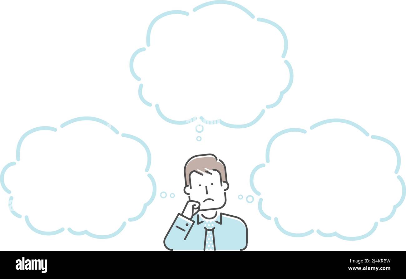 Vector illustration of a thinking man with speech bubbles Stock Vector ...
