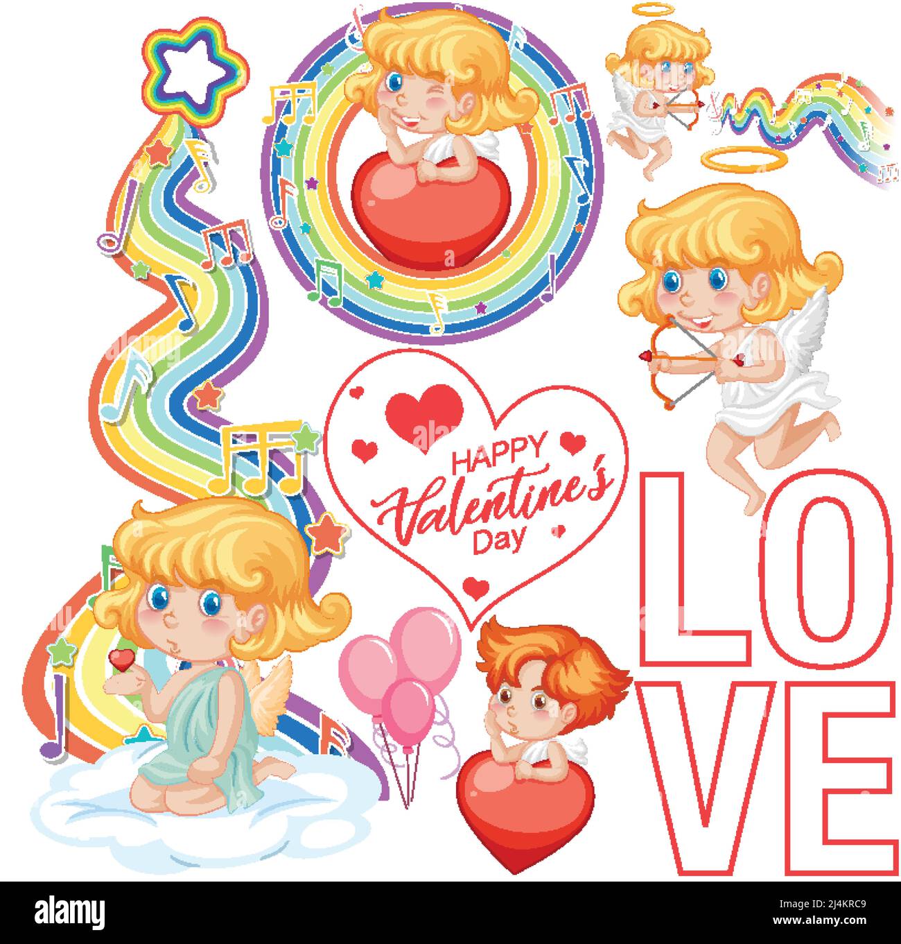 Valentine theme with cupid and rainbow illustration Stock Vector Image ...