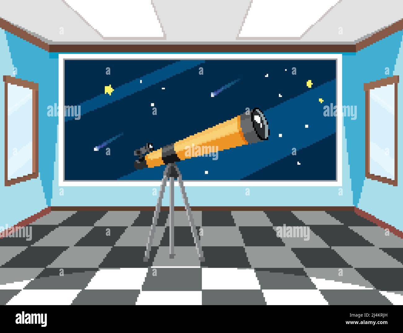 Room with telescope and big window illustration Stock Vector Image ...