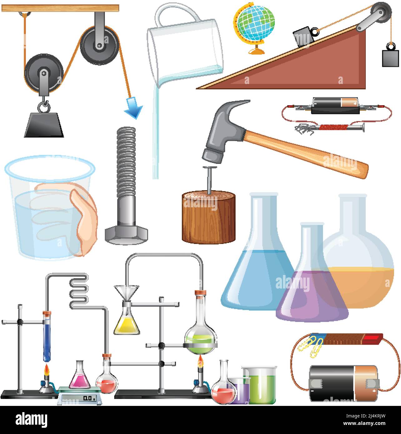 Many science equipments on white background illustration Stock Vector ...