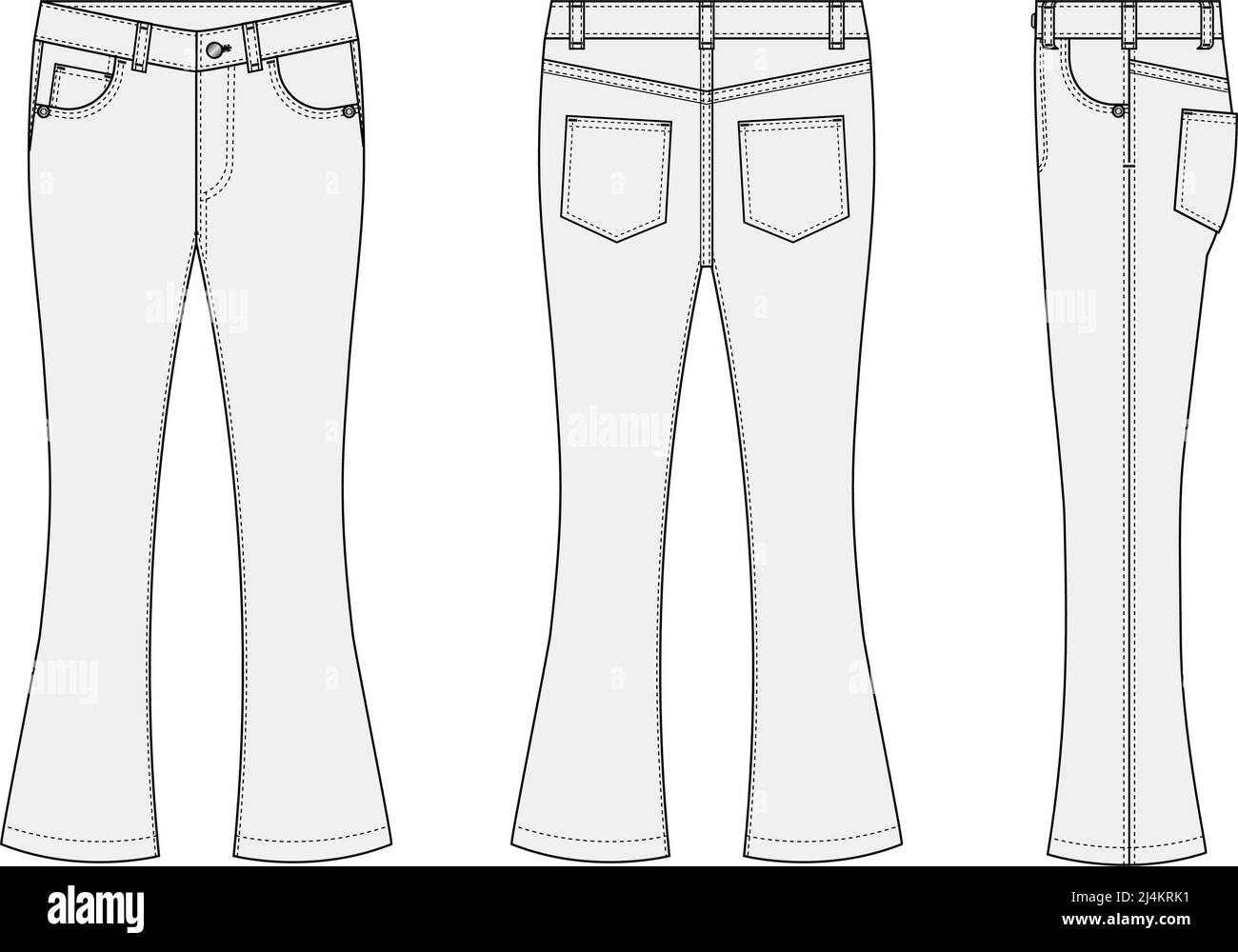 Bootcut jeans pants vector template illustration | white Stock Vector ...