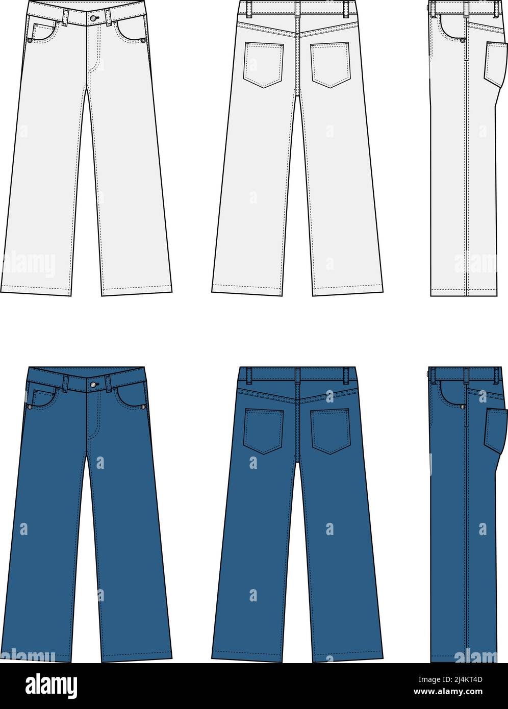 Wide jeans pants vector template illustration set Stock Vector Image ...