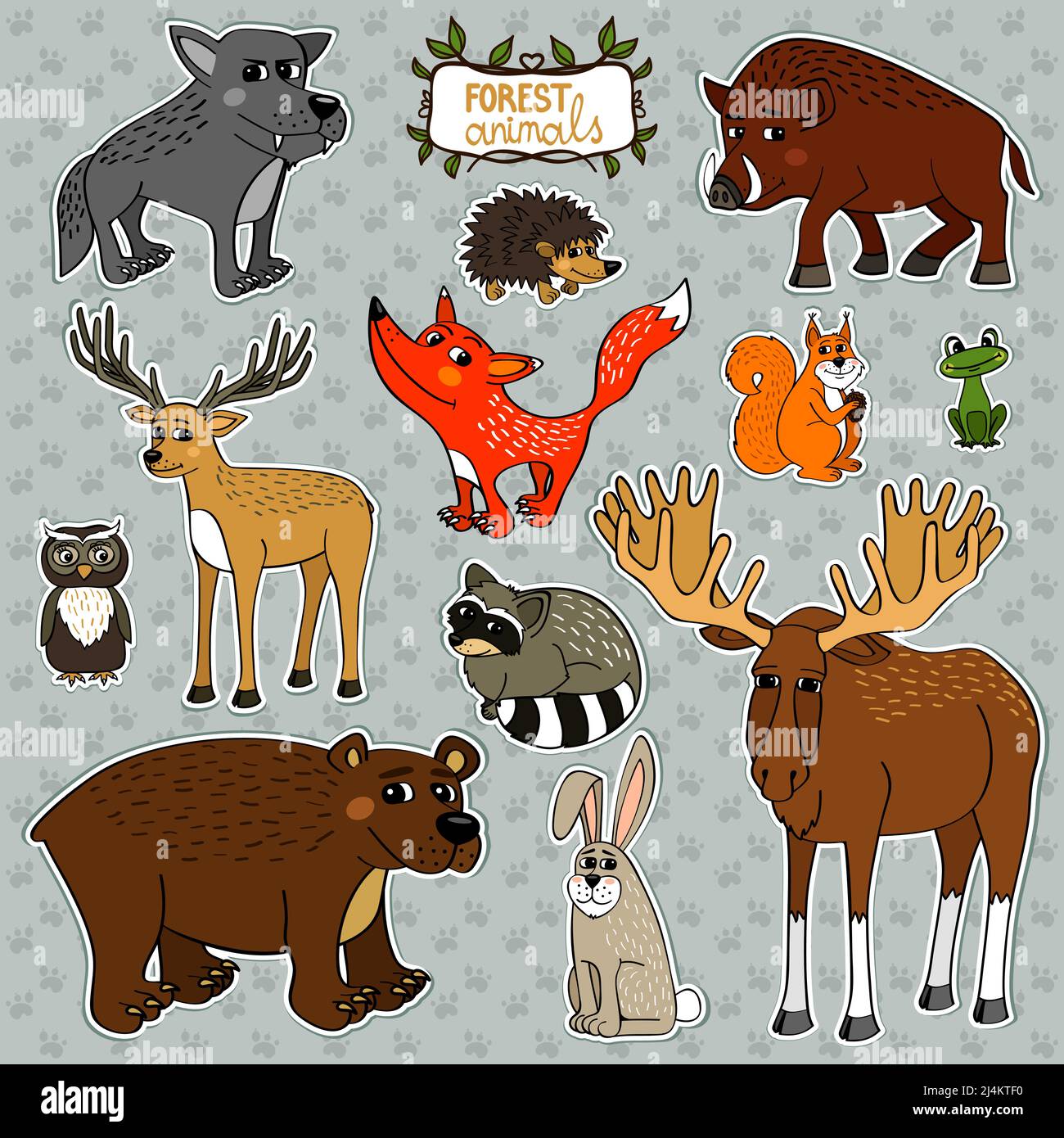 Forest animals owl deer fox set vector illustration Stock Vector Image ...
