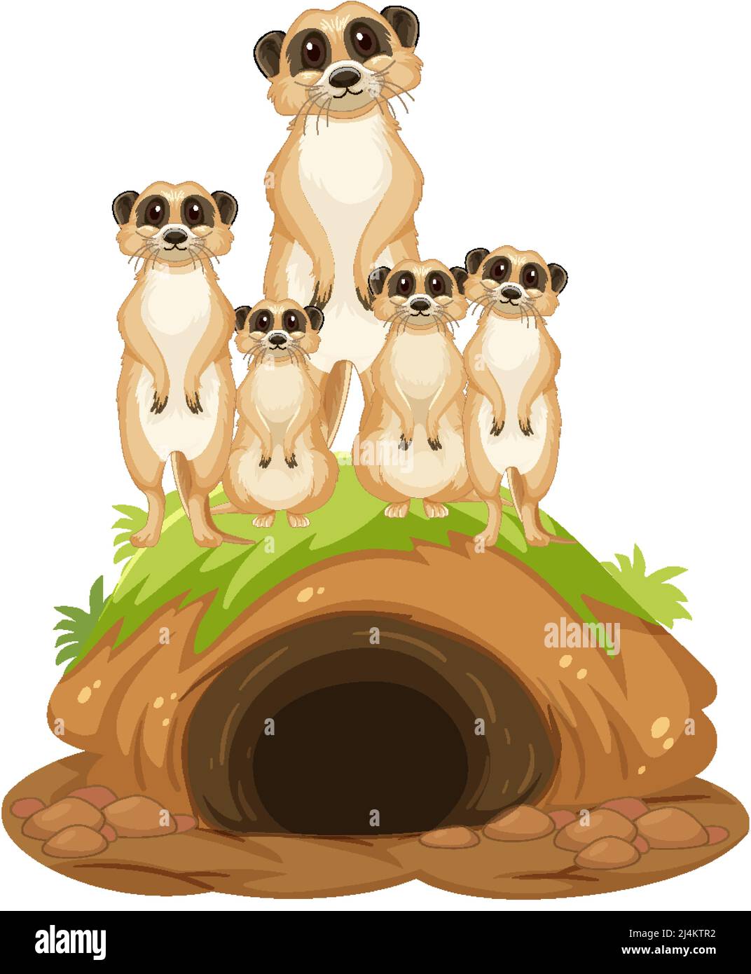 Group of meerkats with burrow in cartoon style illustration Stock ...