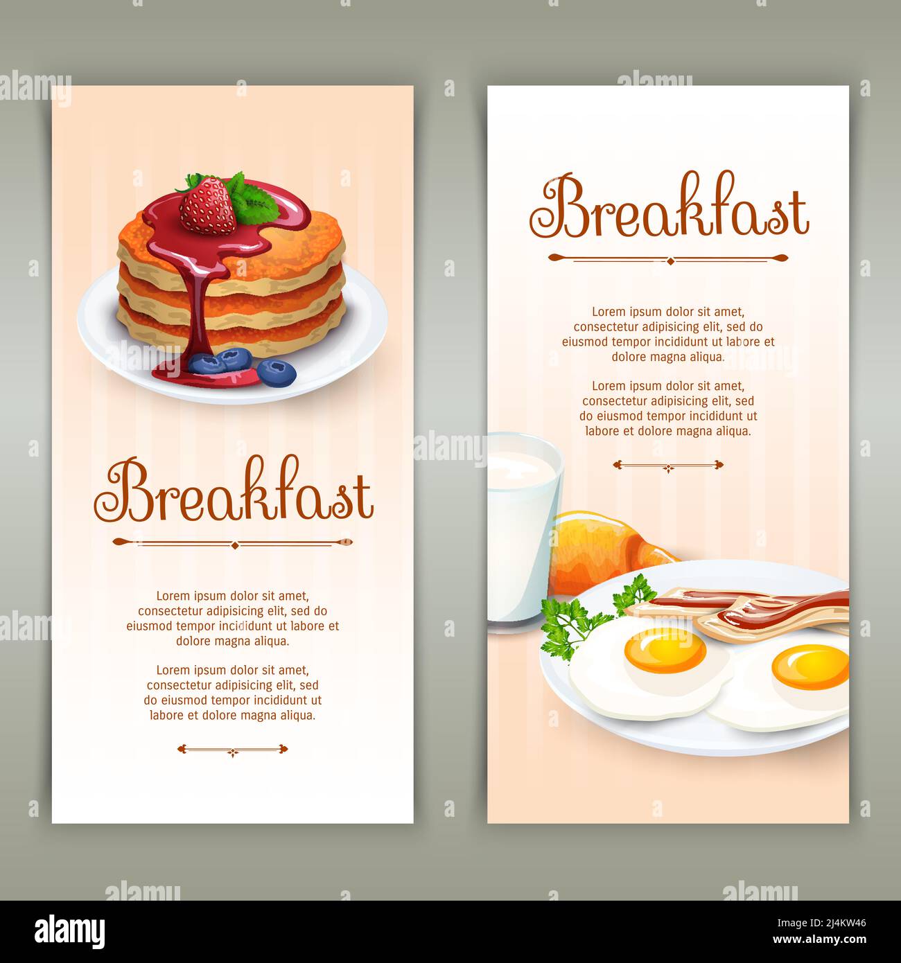 Full standard breakfast menu variants 2 flat vertical banners set with ...