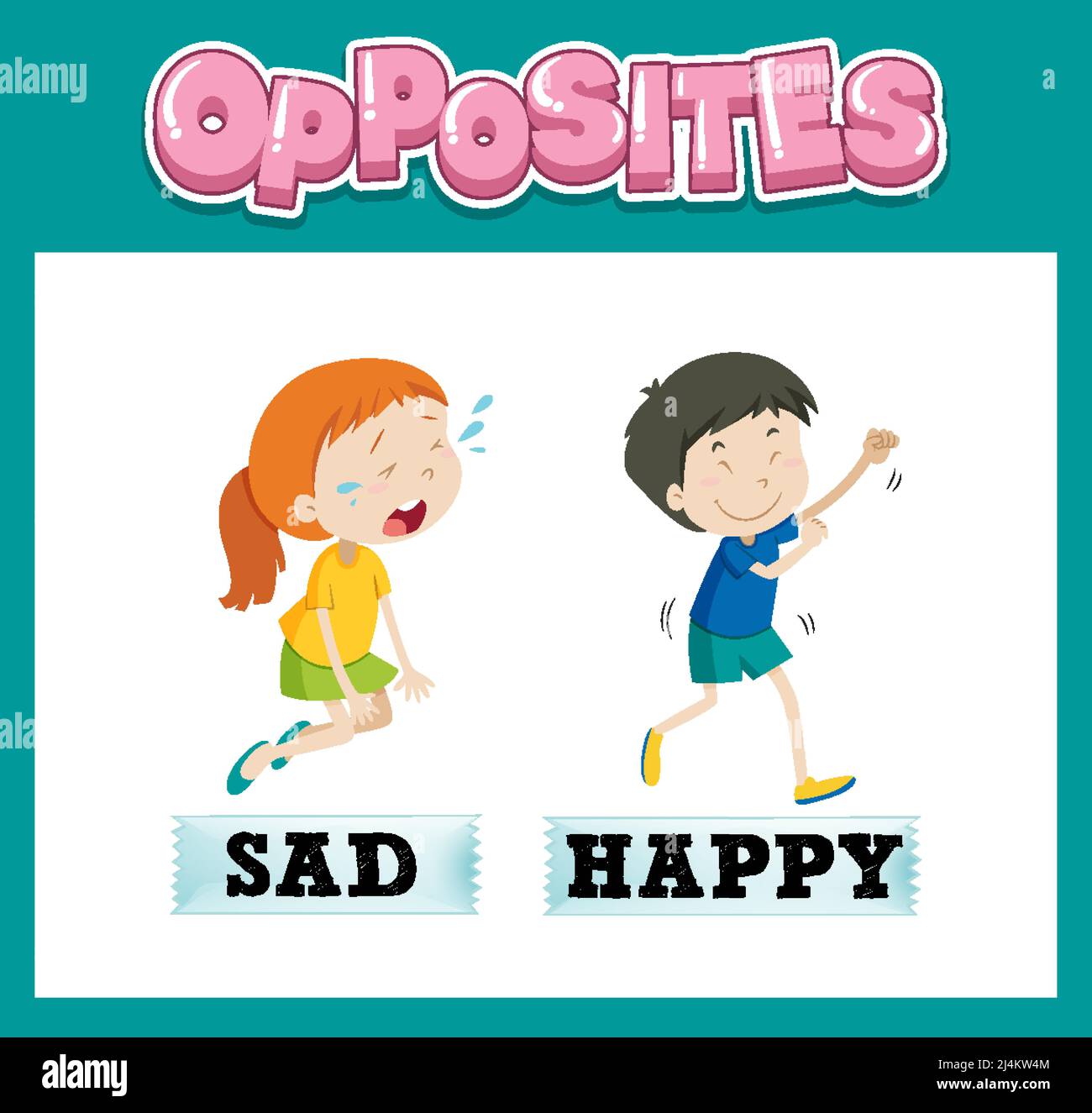 Opposite English words with sad and happy illustration Stock Vector ...