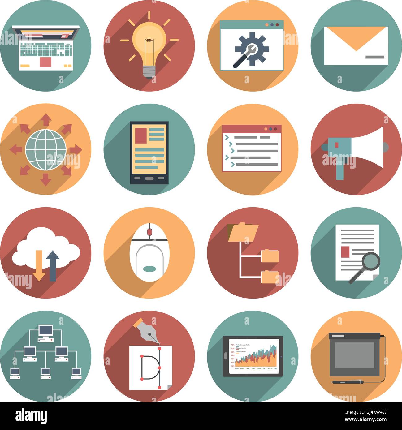 Web analytics seo optimization icon flat set isolated vector ...