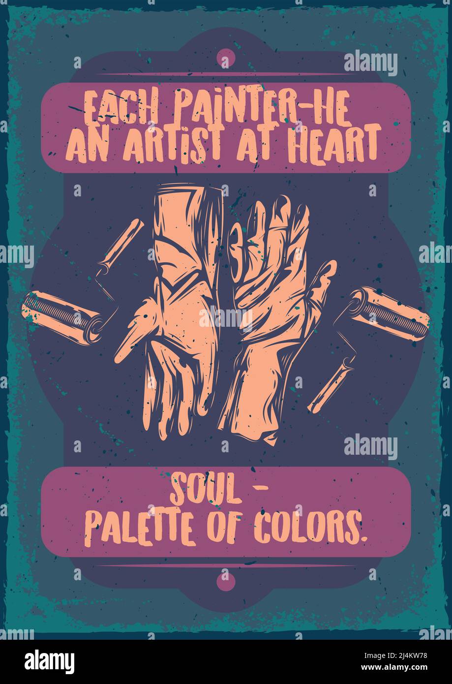 Poster design with illustration of gloves and brushes on vintage ...