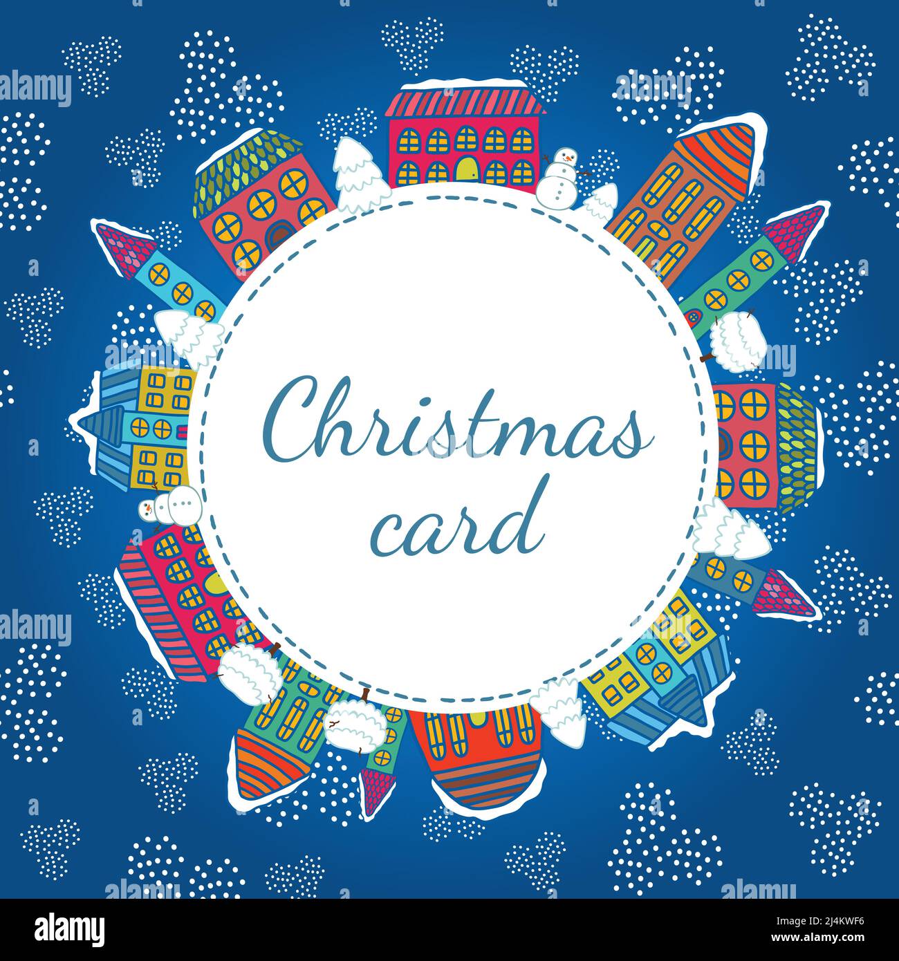 Christmas winter houses frame vector illustration Stock Vector Image ...