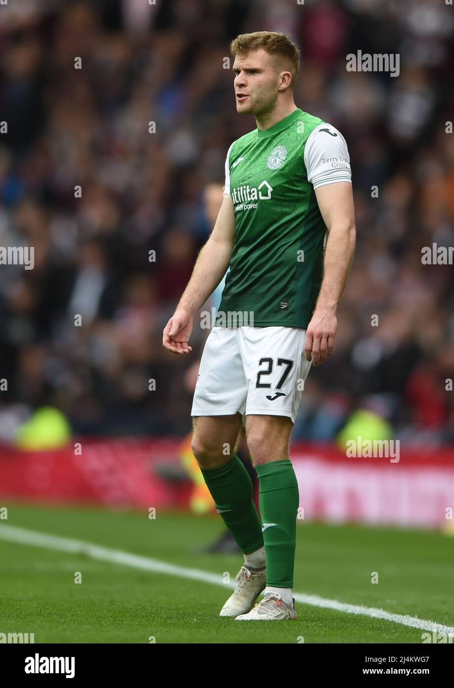 Glasgow, Scotland, 16th April 2022. Chris Cadden of Hibernian during ...