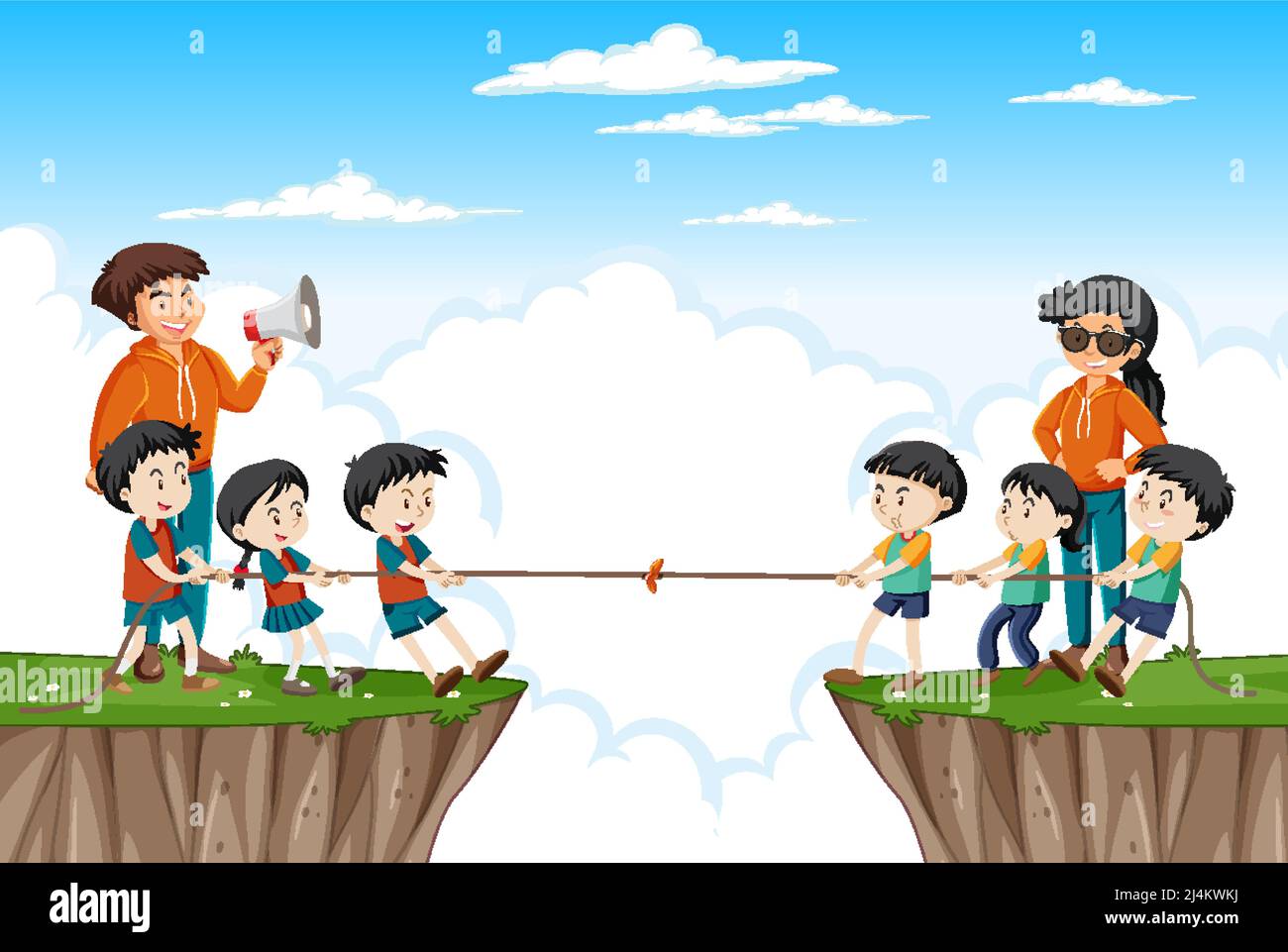 Children playing pulling rope together illustration Stock Vector Image ...