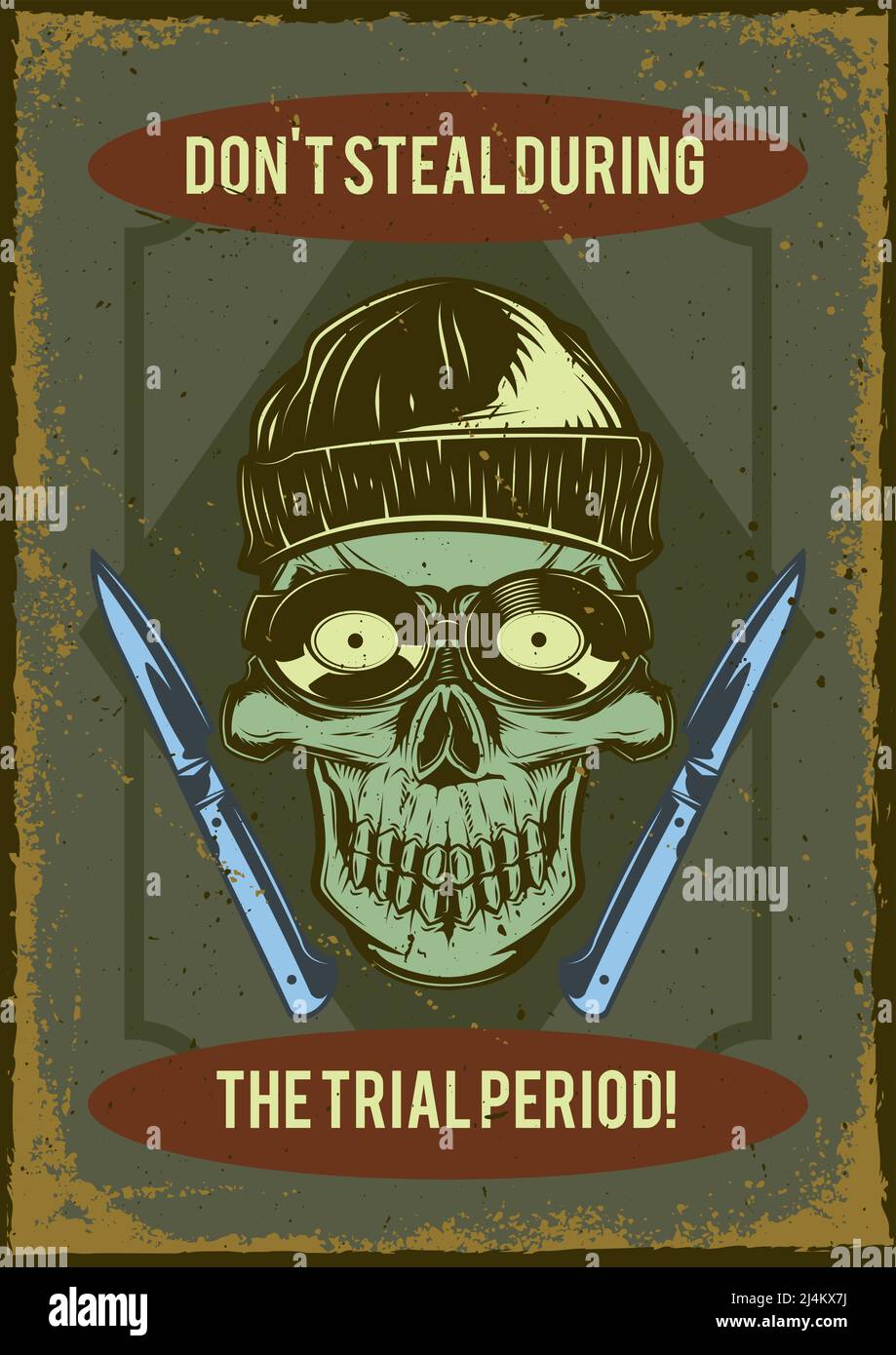 Poster design with illustration of a thief's skull with lock picks on ...