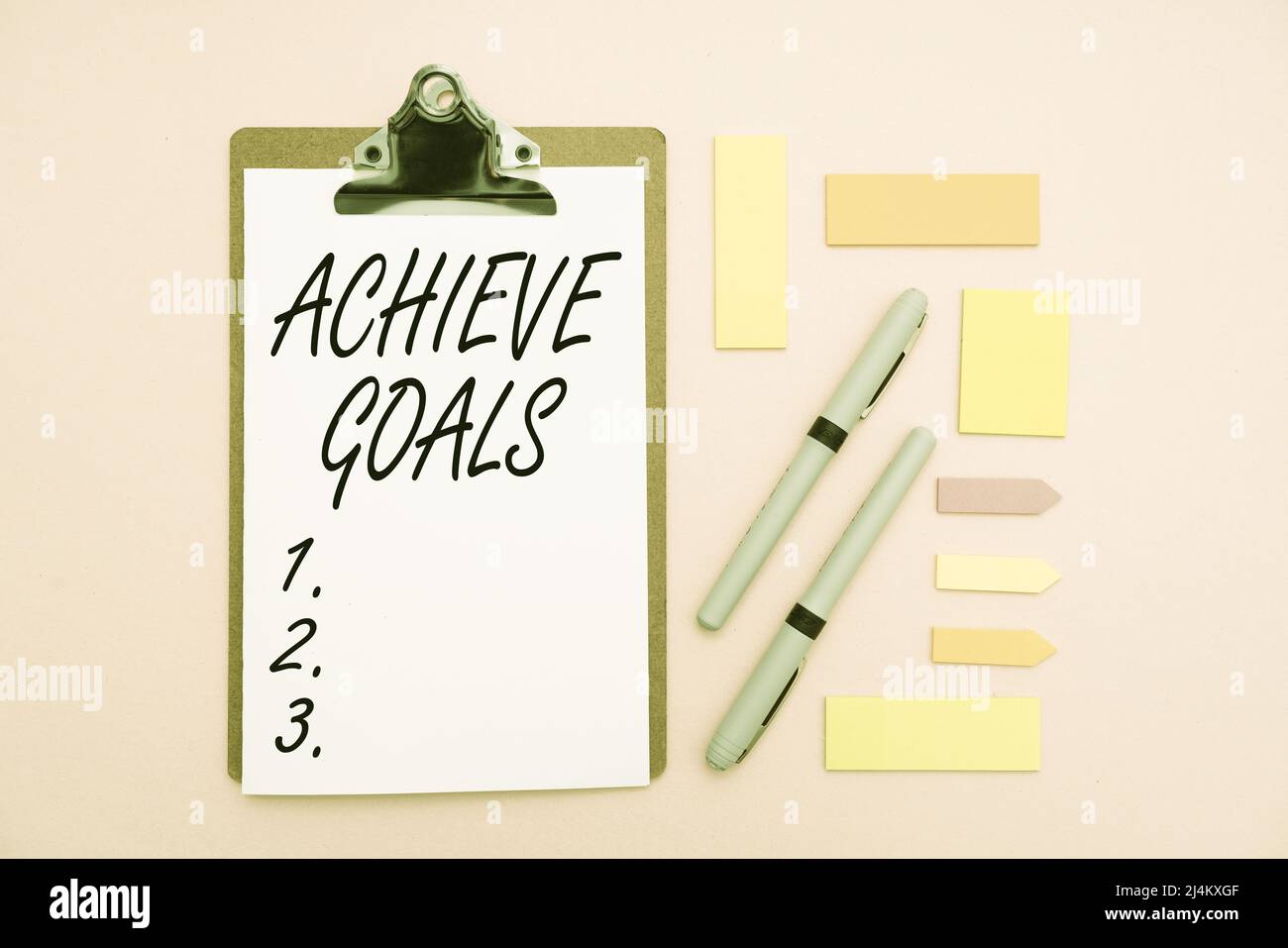 Text caption presenting Achieve Goals. Business idea Results oriented ...