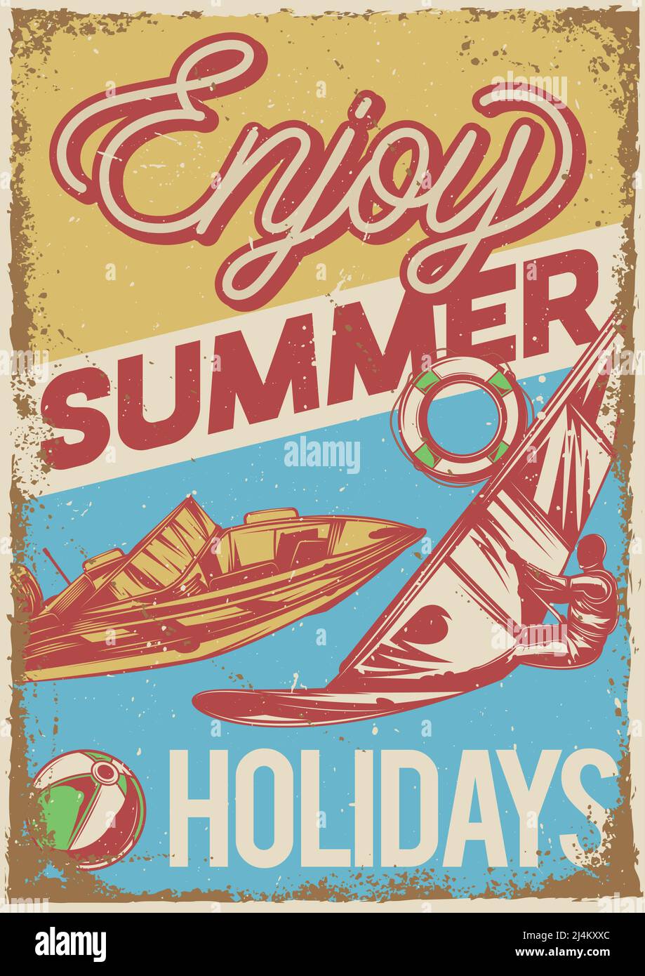 Poster design with illustration of a sailing boat on vintage background ...