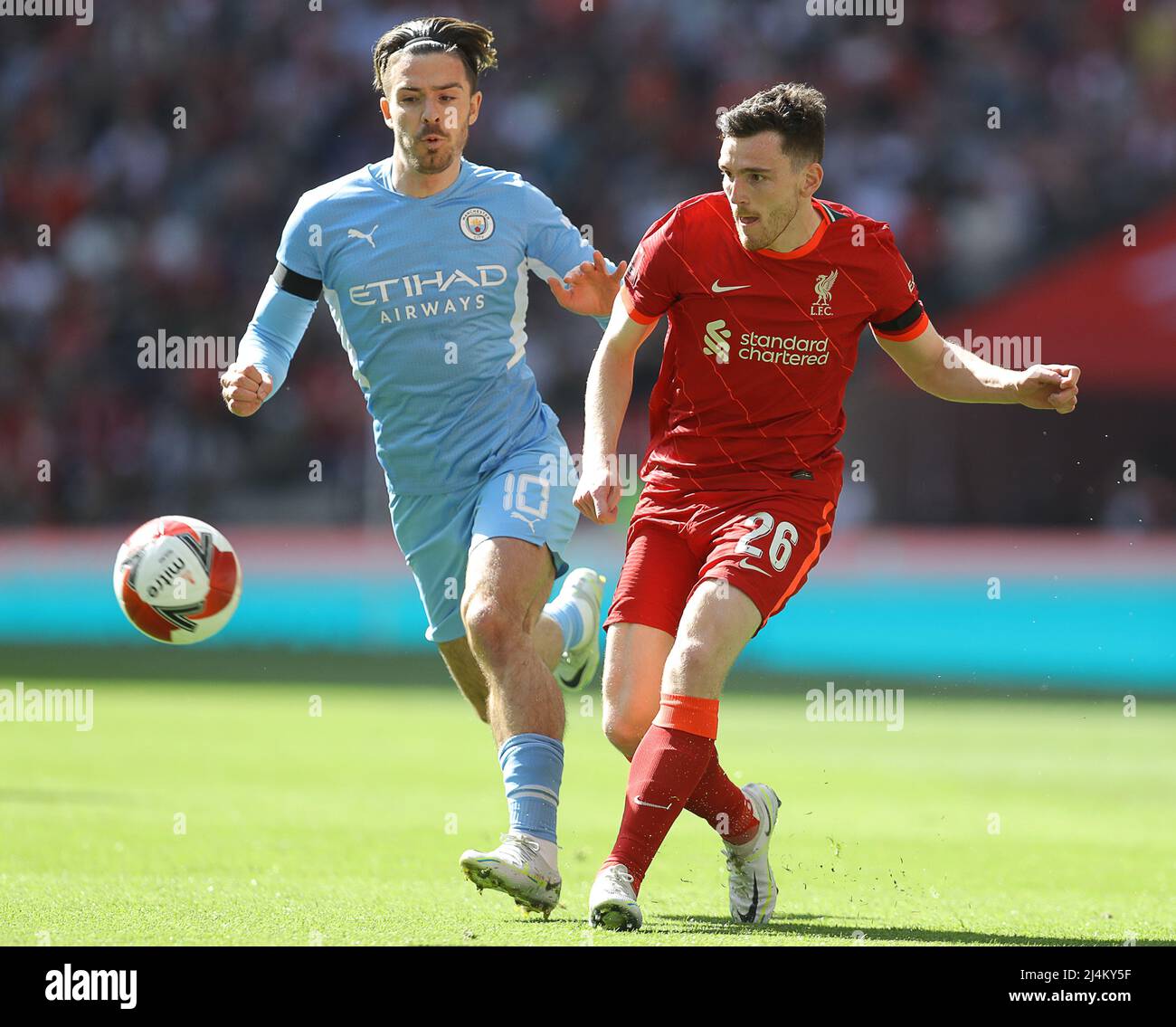 London, England, 16th April 2022. Andrew Robertson of Liverpool and ...