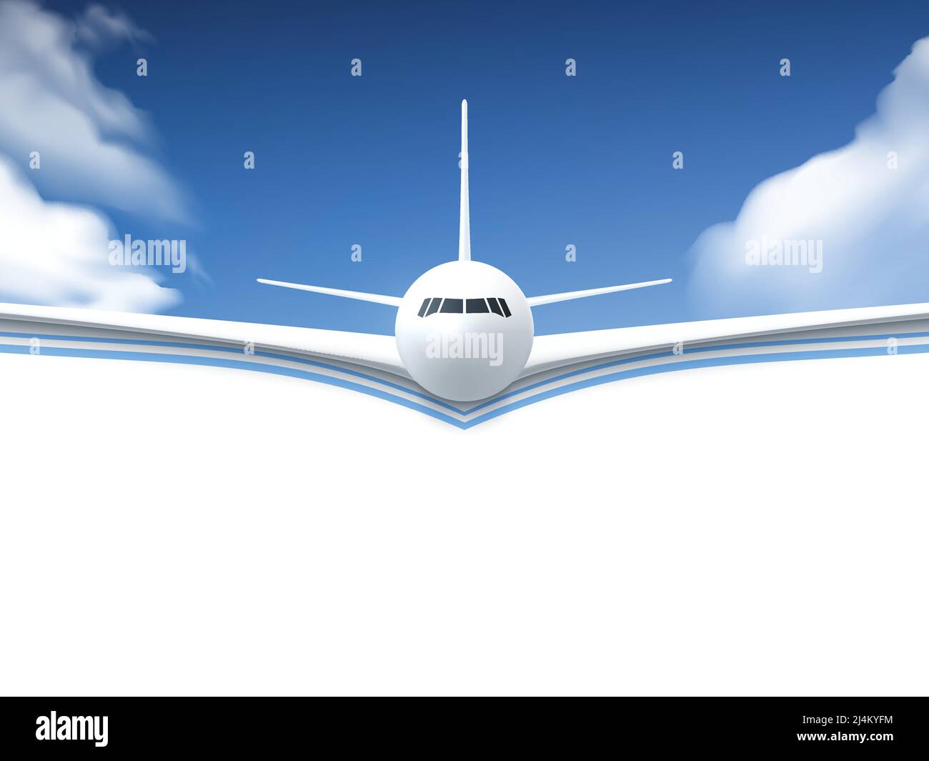 Realistic poster white Airplane flying in the sky with white bottom ...