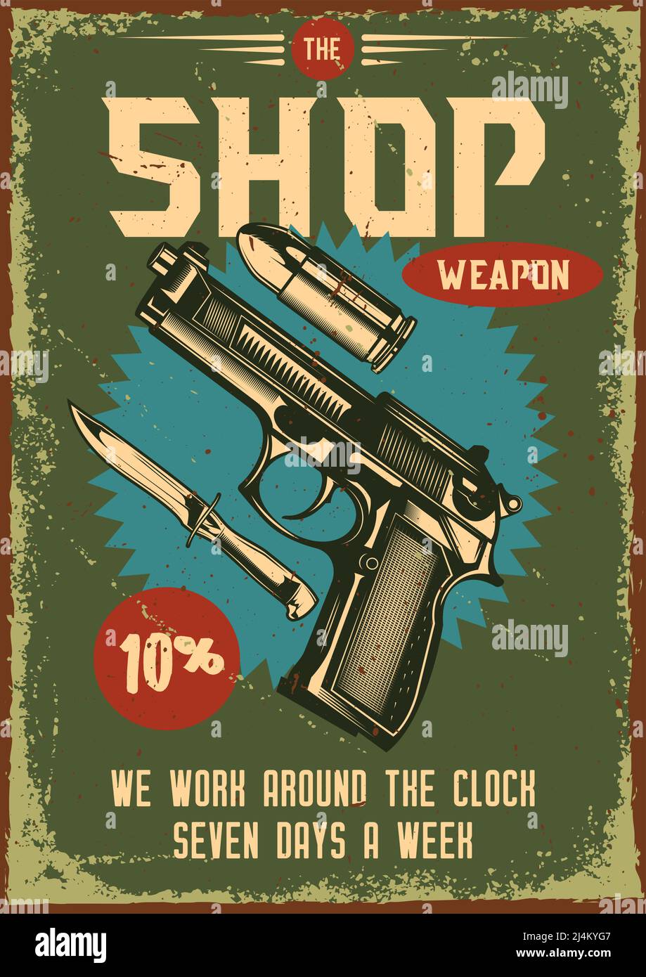 Poster design with illustration of a gun and its parts on vintage ...