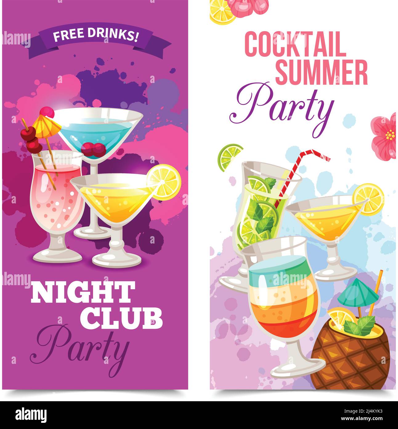Bright color vertical banners of cocktail party in night club vector ...