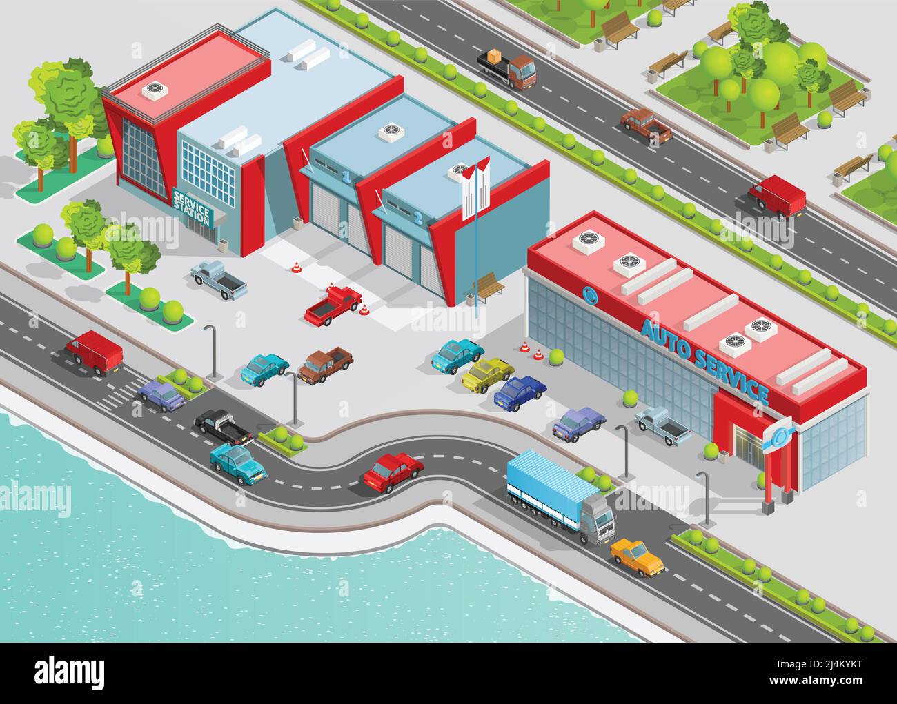 Poster of auto service composition with office garage technical service ...