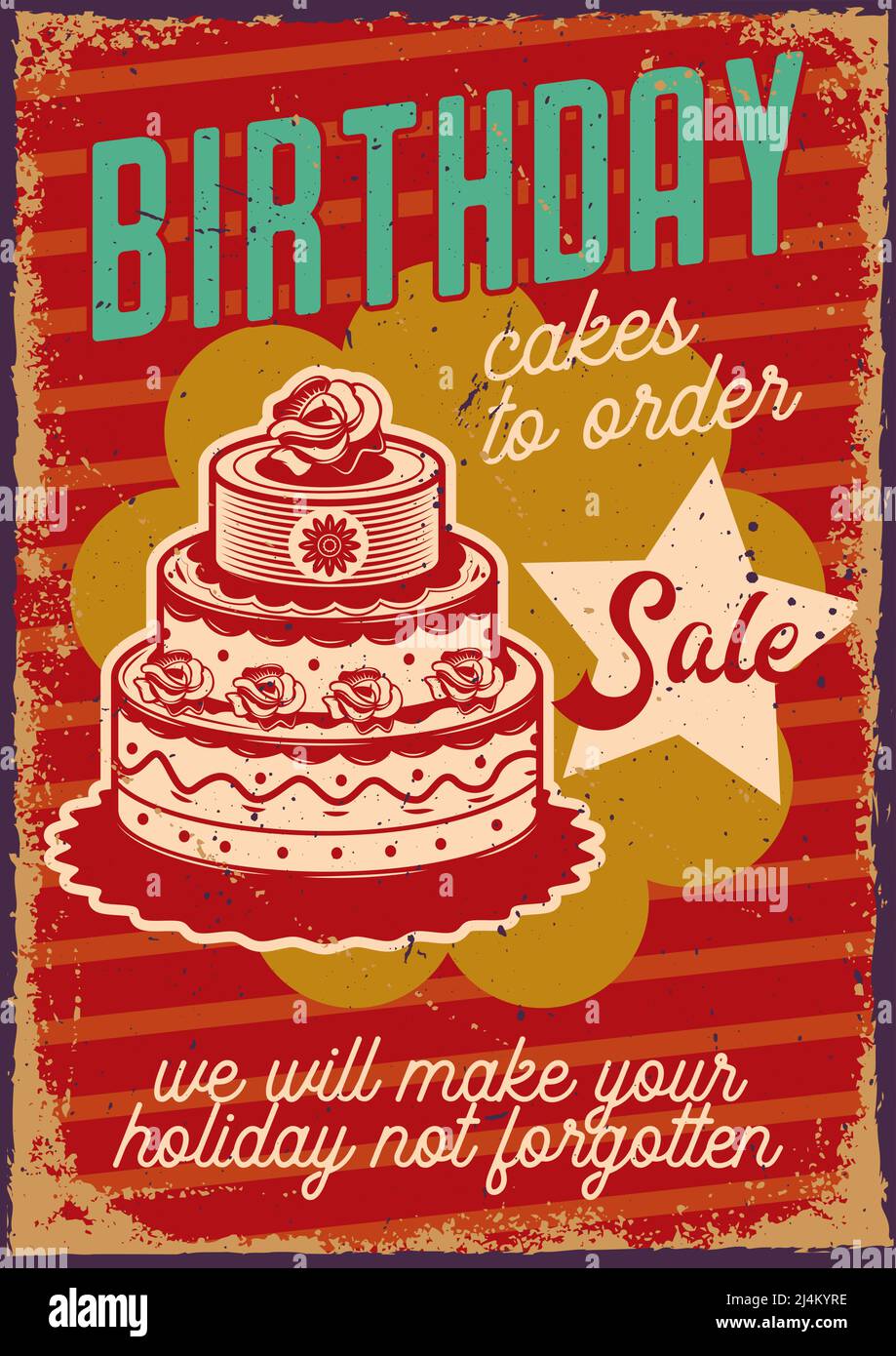 Poster design with illustration of a big cake on vintage background ...