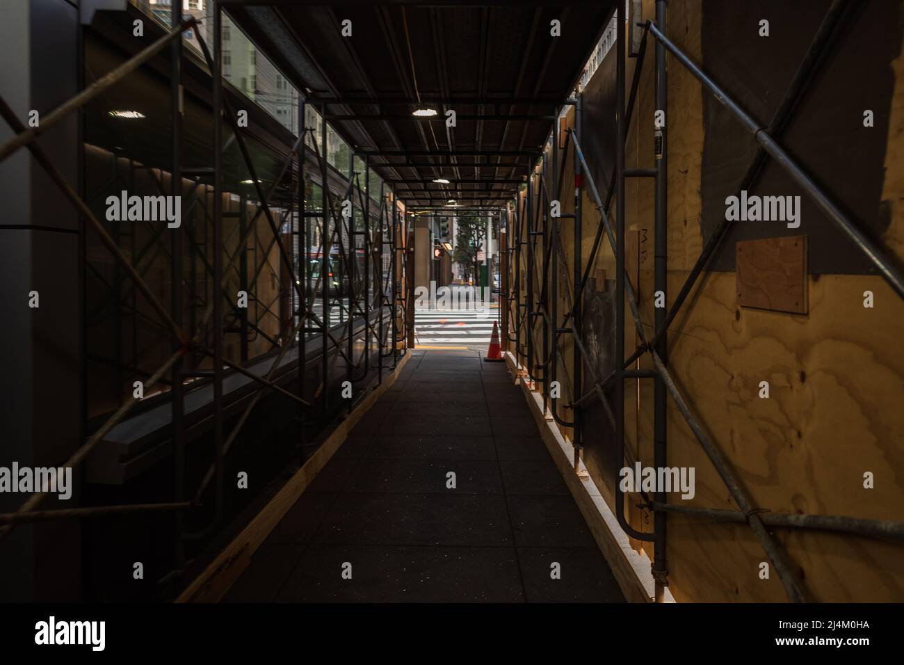 Covered Scaffolding Over Pedestrian Walkway. High quality photo Stock ...