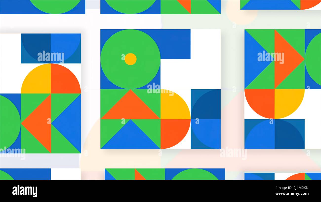 Abstraction. Motion.Blue and green geometric shapes alternate their ...