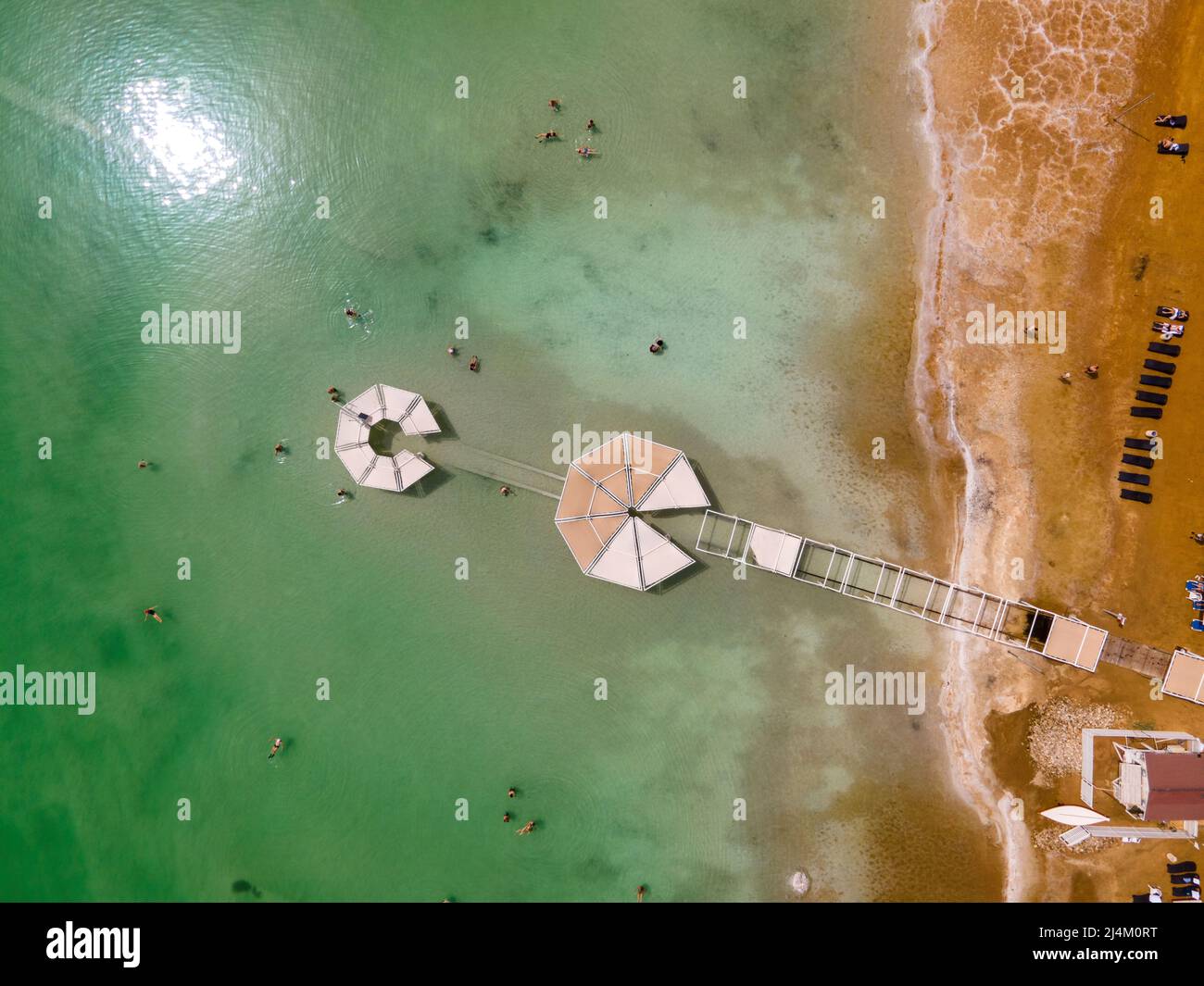 Dead sea beach shore tourist hotels, salt water, daylight Ein Bokek aerial view Stock Photo - Alamy
