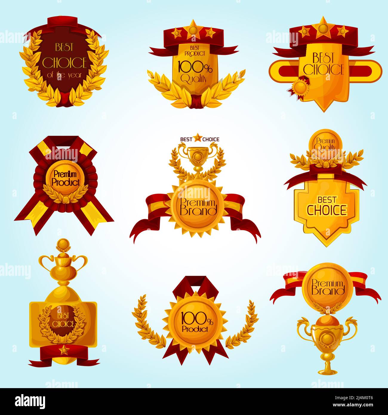 Golden award premium sale emblems cartoon set isolated vector ...