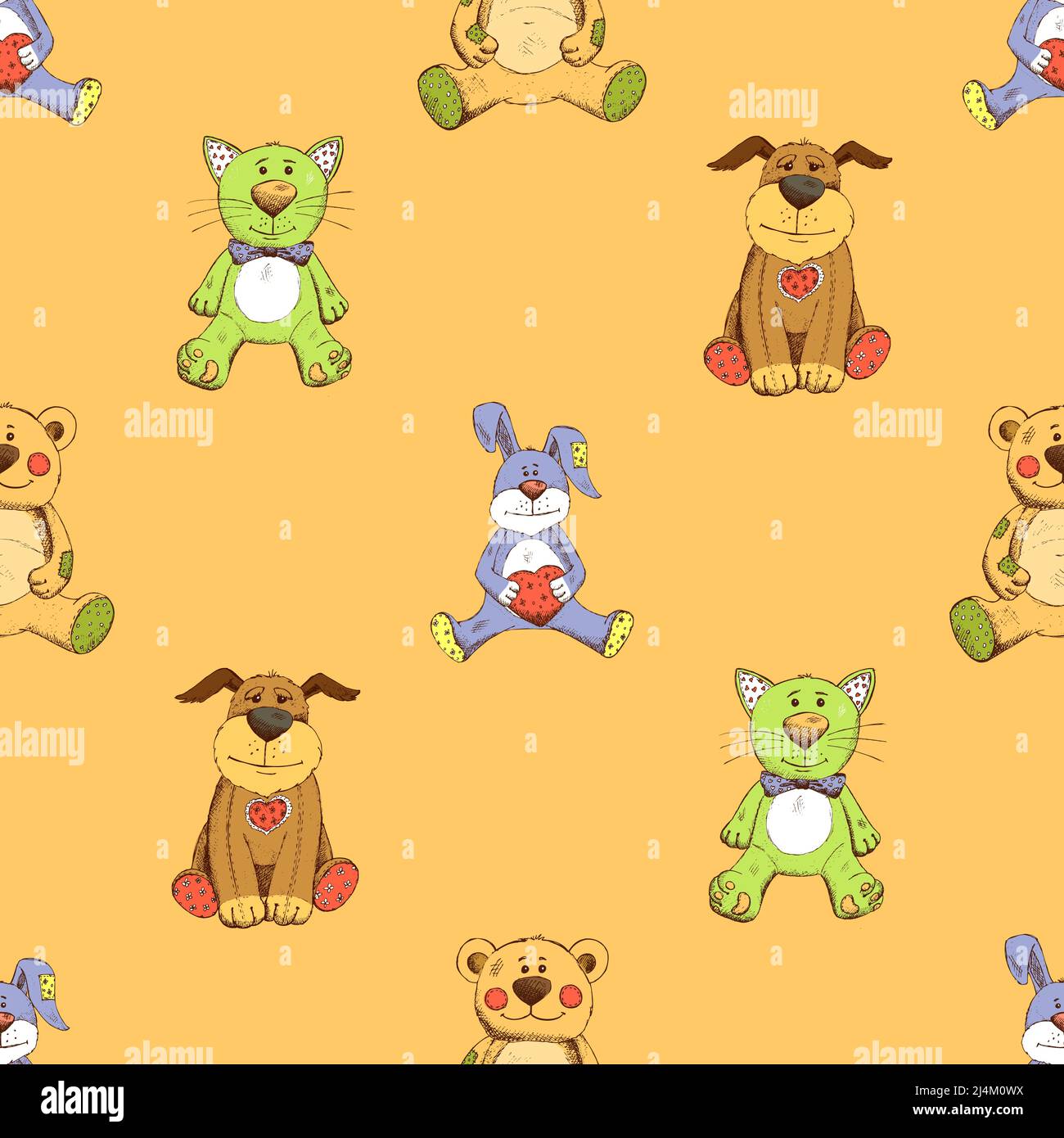 Cat, dog and rabbit background pattern. Puppy, kitten and bunny. Vector ...