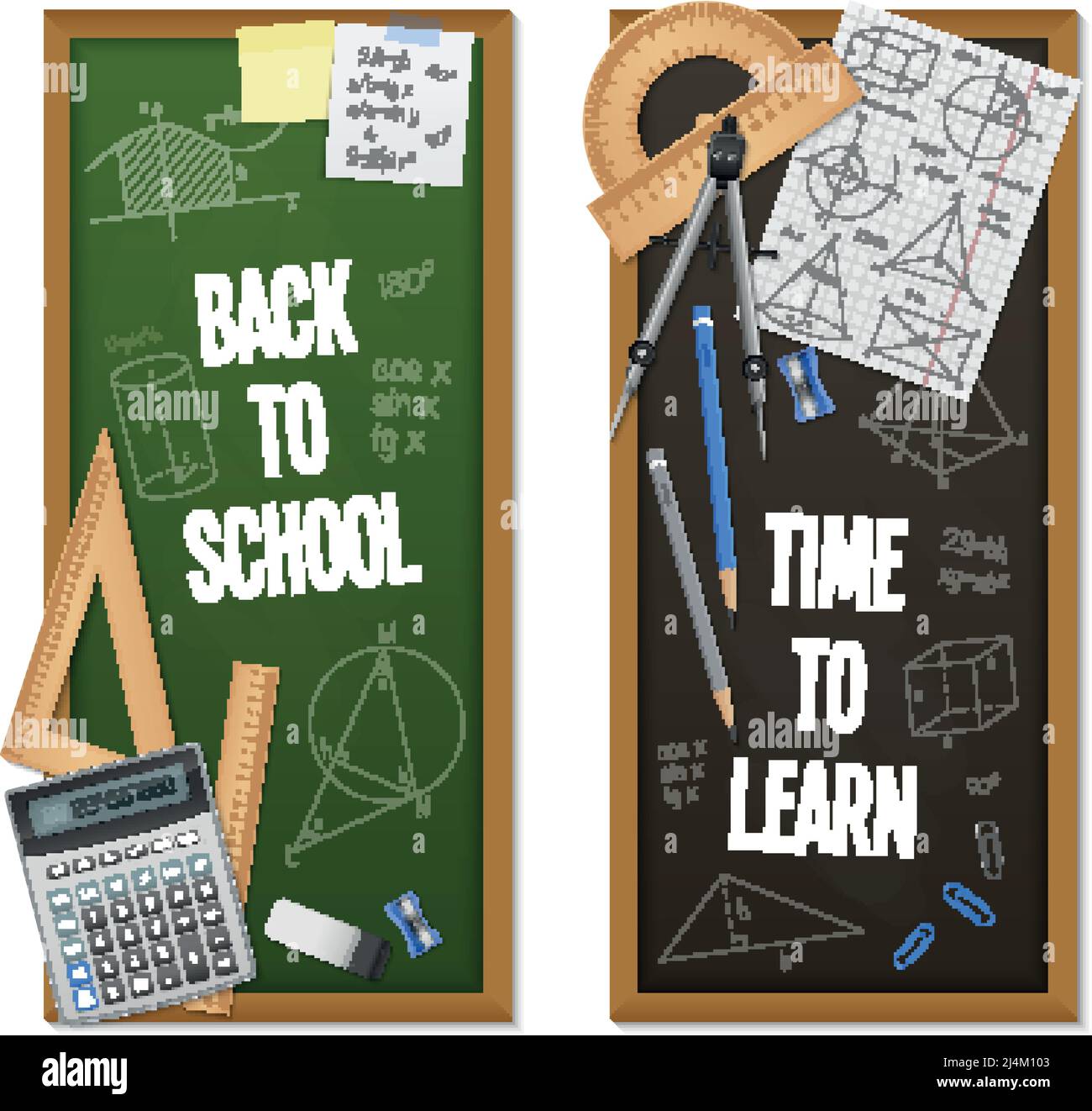 Mathematic science vertical banners look like chalkboards with title ...