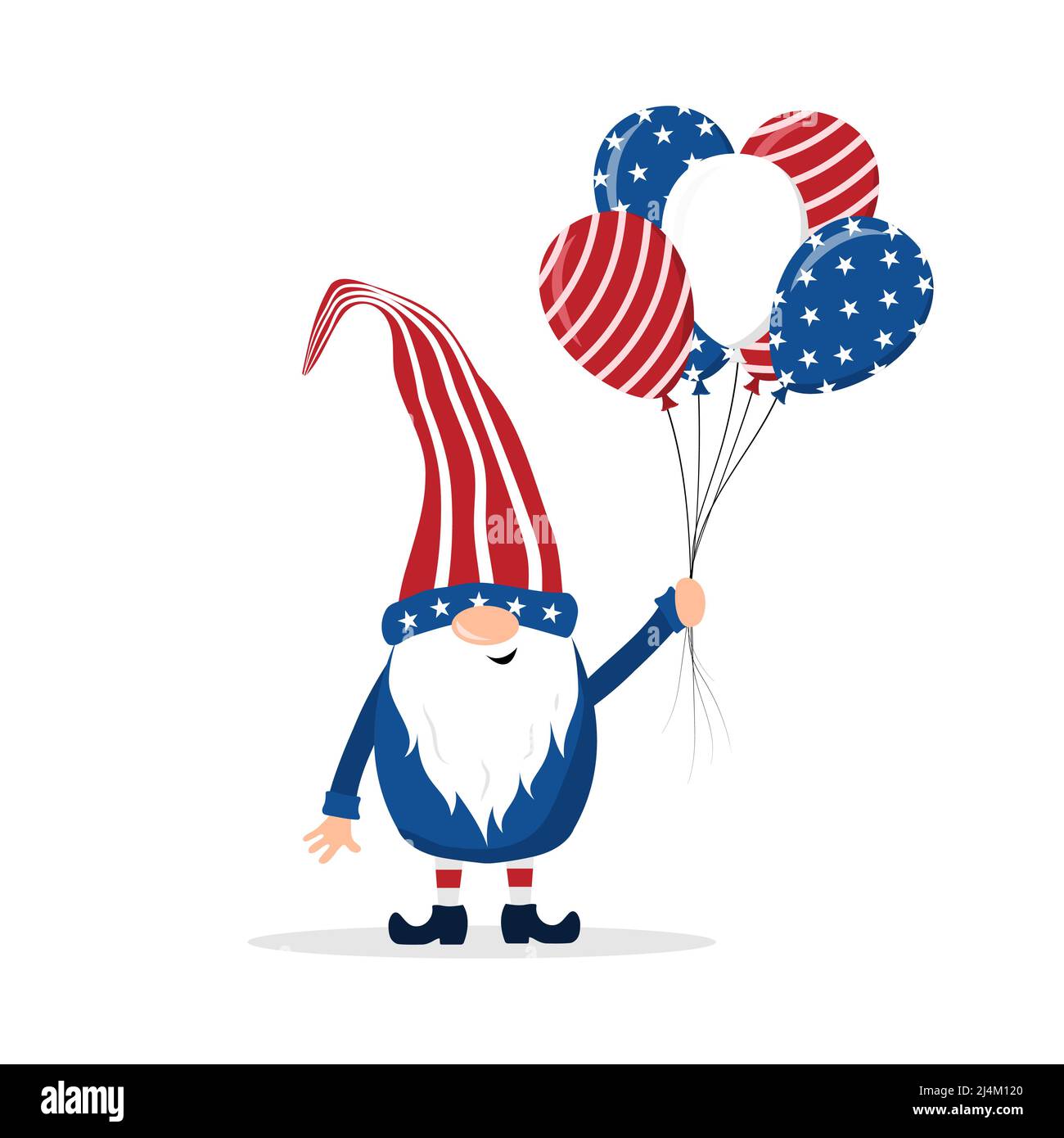 Patriotic american gnome. Cute scandinavian dwarf with balloons. Elf ...