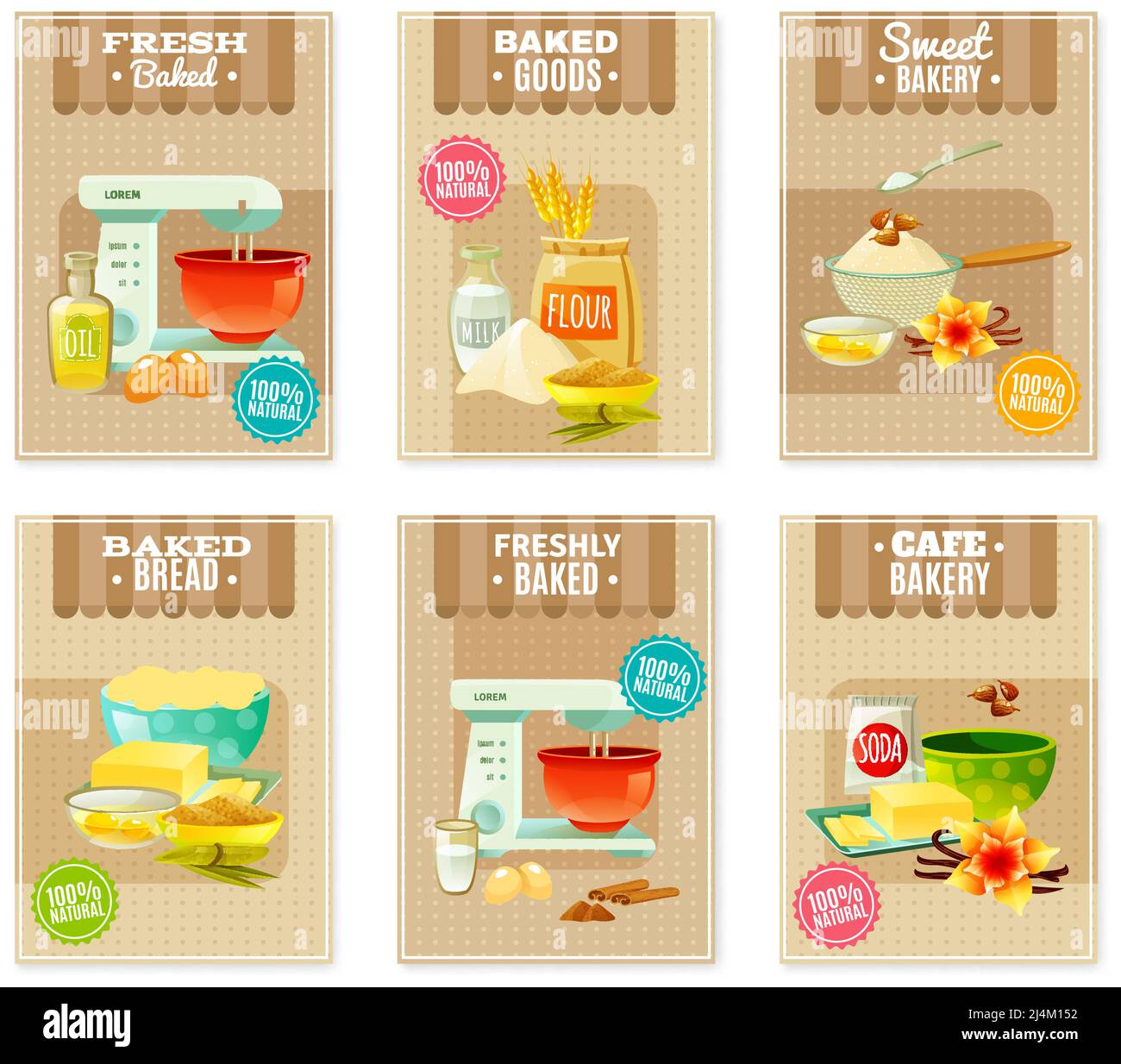 Flat baking banners and cards for cafe or bakery with products and ...